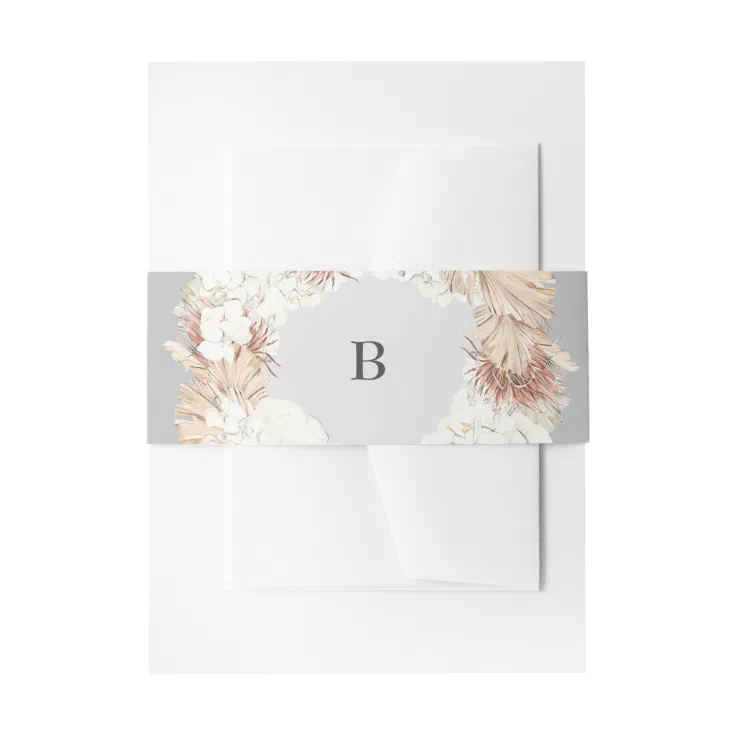 Pampas Wreath Gray Elegant Ultimate Mod Monogram Invitation Belly Band ...