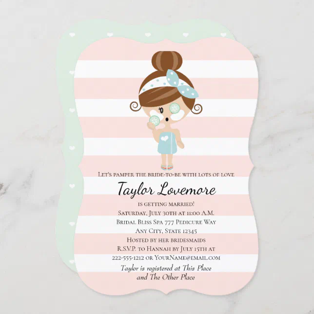 Pamper Bridal Shower Invitations Spa Day Brunette | Zazzle