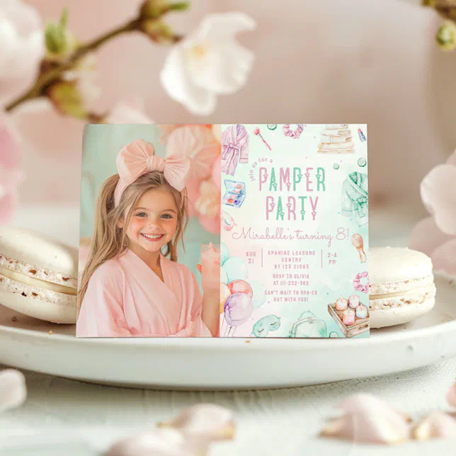 Pamper Party Pastel Glam Photo Birthday party Invitation | Zazzle