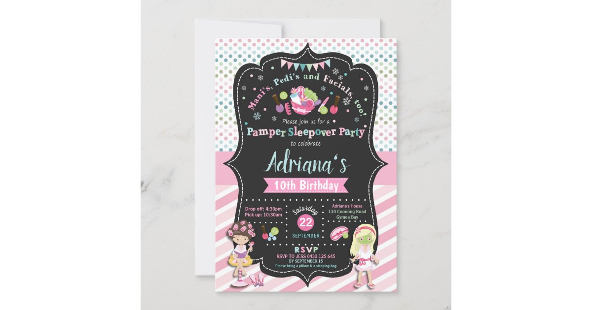 Pamper Sleepover Party Birthday Invitations Girls | Zazzle