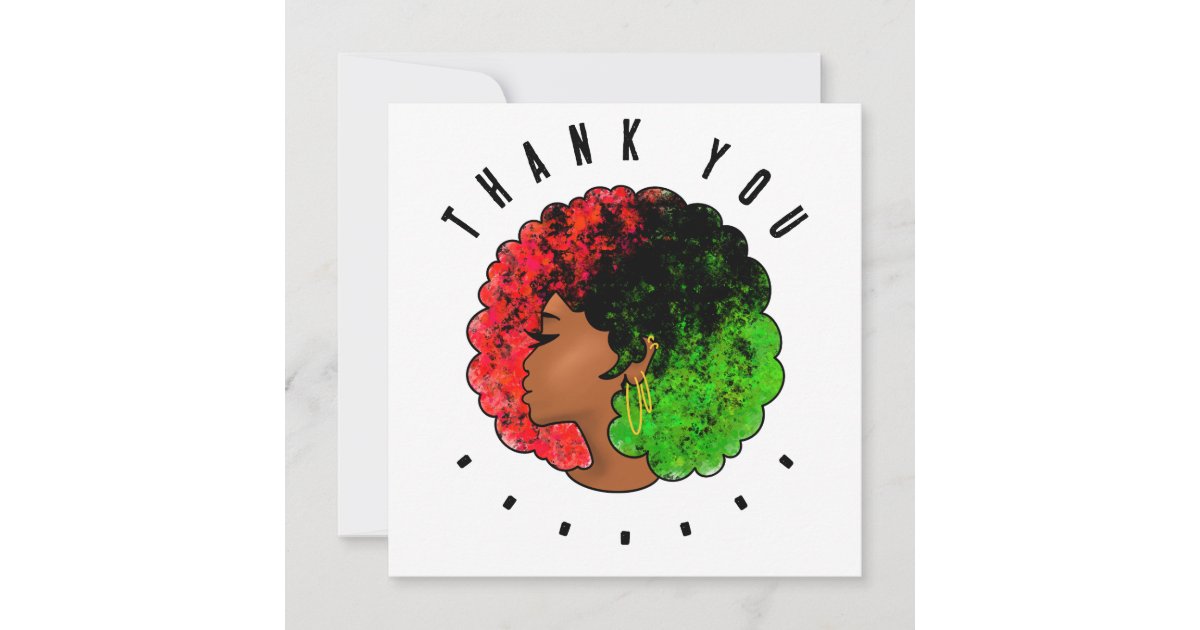 Pan African black girl woman red green pride afro Thank You Card | Zazzle