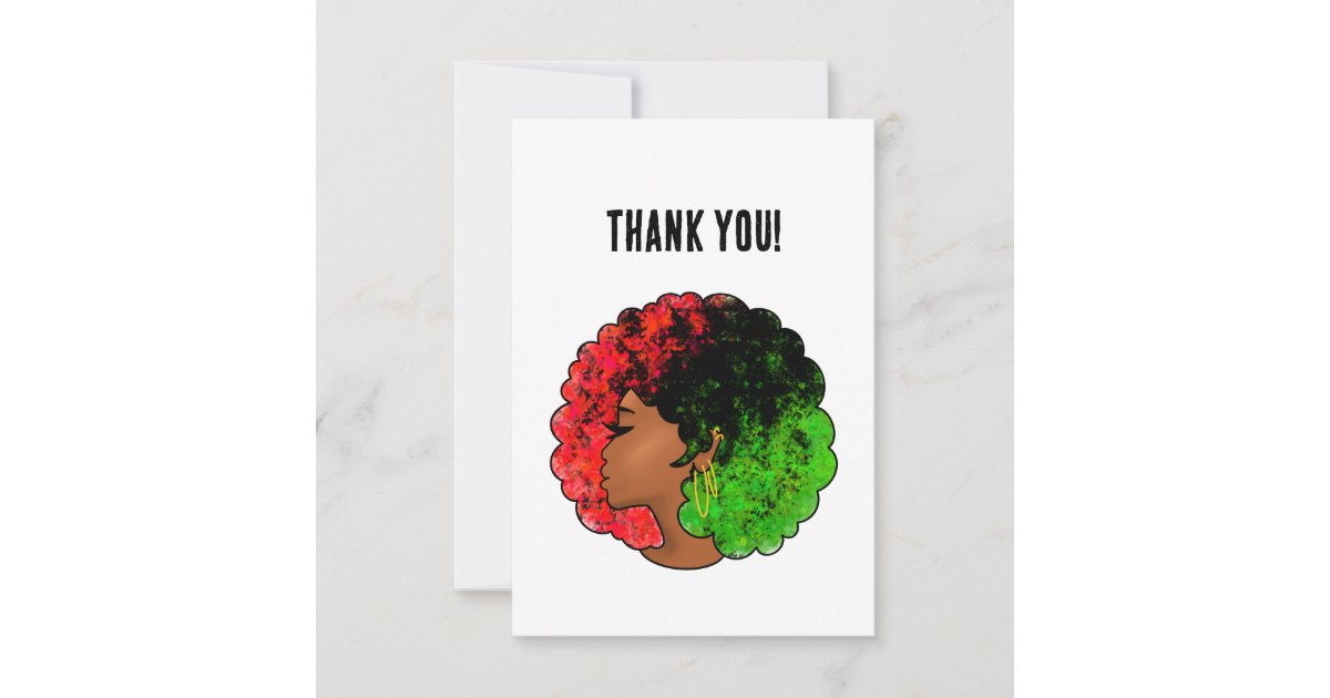 Pan African black girl woman red green pride afro Thank You Card | Zazzle