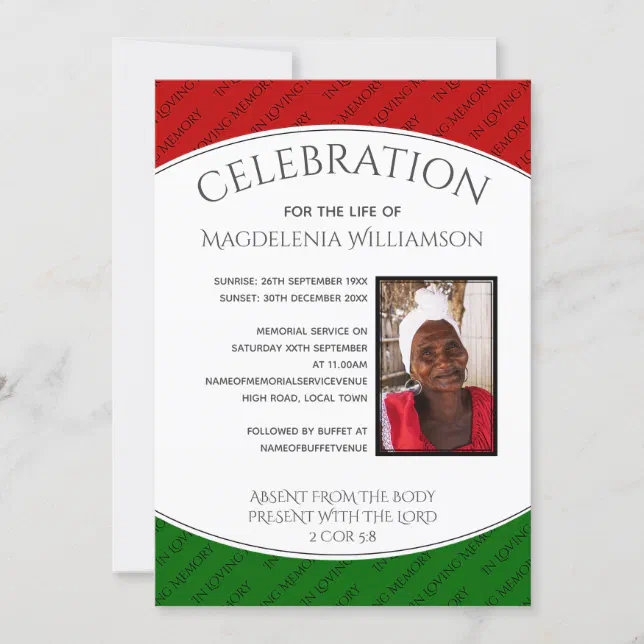 Pan African CELEBRATION OF LIFE Photo Funeral Invitation | Zazzle