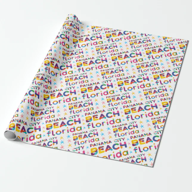 Panama City Beach, Florida. Colorful Text Pattern Wrapping Paper | Zazzle