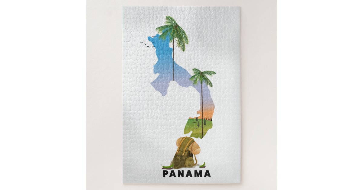 Panama map Illustrated travel poster print. Jigsaw Puzzle | Zazzle