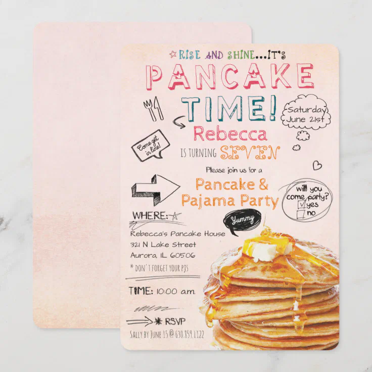 Pancake and Pajama Party Birthday Invitation | Zazzle