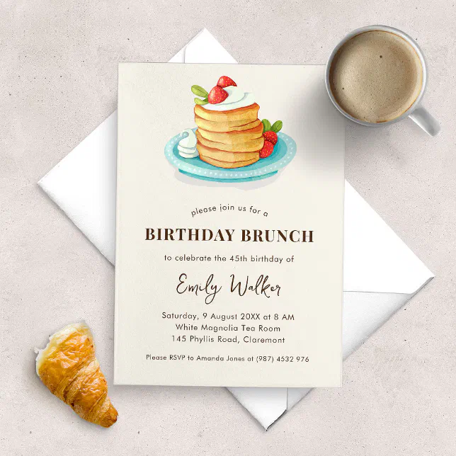 Pancake Birthday Brunch Party Invitation | Zazzle
