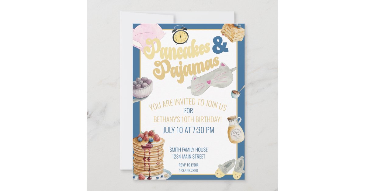 Pancake & Pajamas Slumber Party Sleepover Birthday Invitation | Zazzle