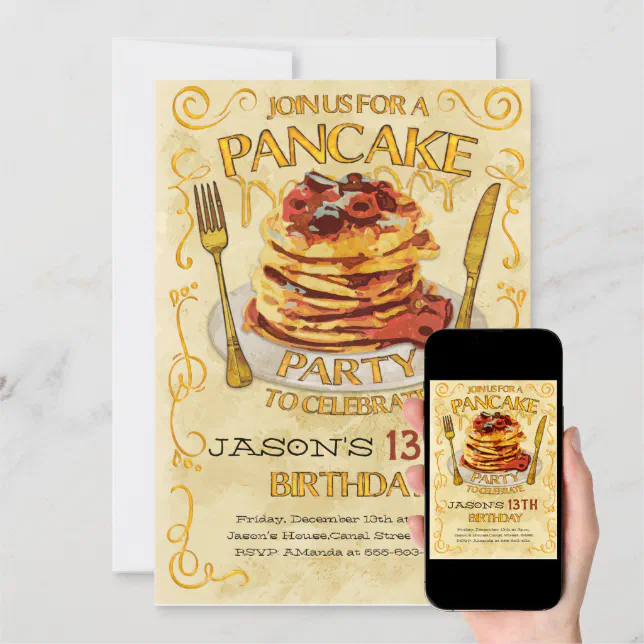 Pancake Party Invitation, Birthday Party Invitation | Zazzle