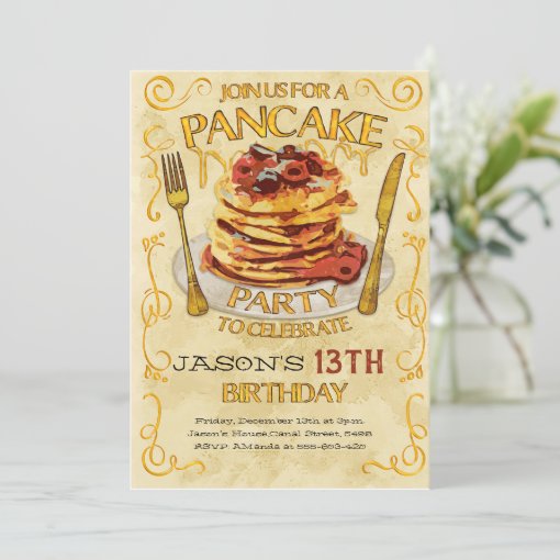 Pancake Party Invitation, Birthday Party Invitation | Zazzle