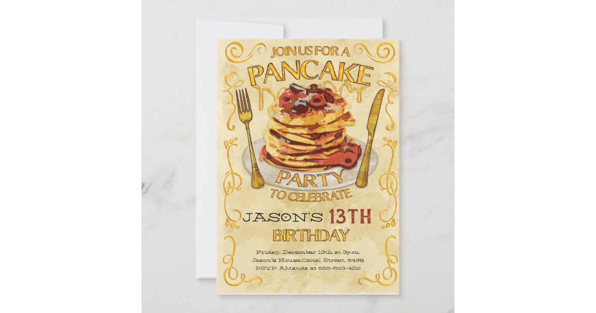 Pancake Party Invitation, Birthday Party Invitation | Zazzle