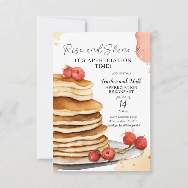 Pancake Rise and Shine Teacher Breakfast Invitation | Zazzle