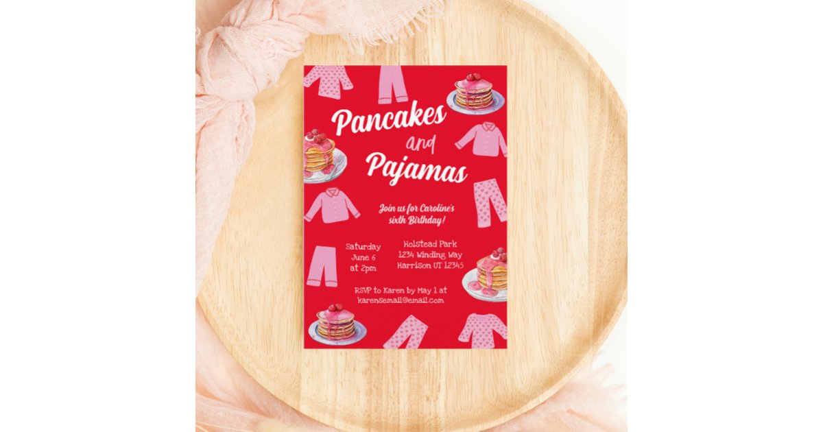 Pancakes and Pajama Pink Brunch Birthday Invitation | Zazzle