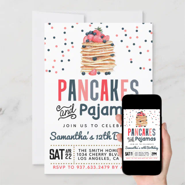 Pancakes And Pajamas Birthday Invitation Zazzle