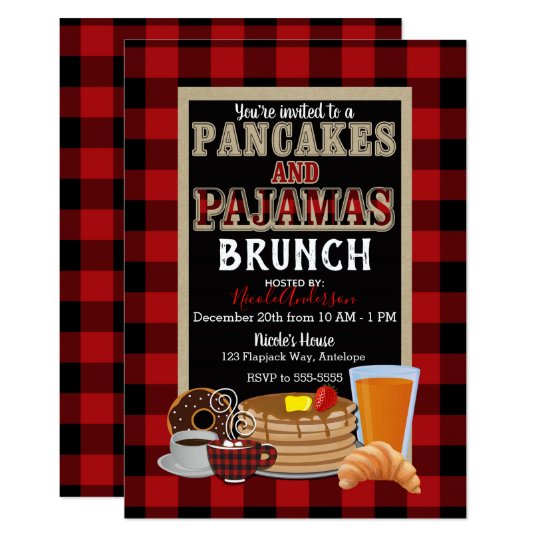 Pancakes and Pajamas Brunch Red Buffalo Plaid Invitation | Zazzle.com