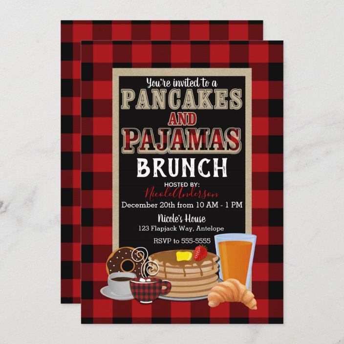 Pancakes and Pajamas Brunch Red Buffalo Plaid Invitation | Zazzle.com