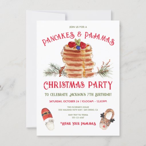 Pancakes And Pajamas Christmas Birthday Party Invitation Zazzle