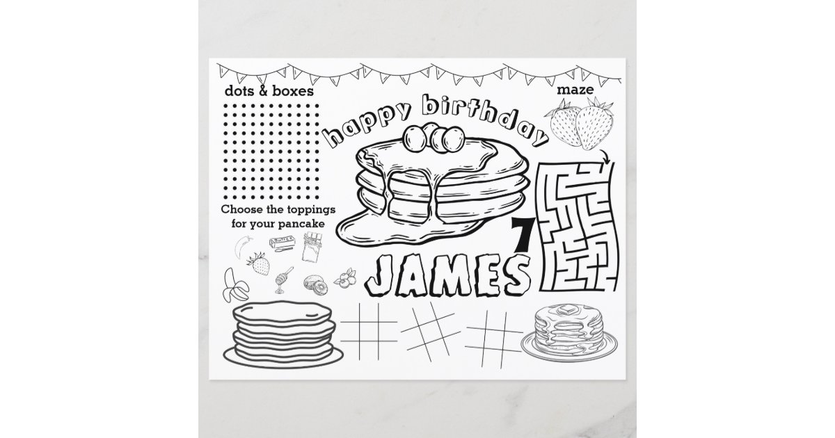 Pancakes birthday placemats, pancake activity page | Zazzle