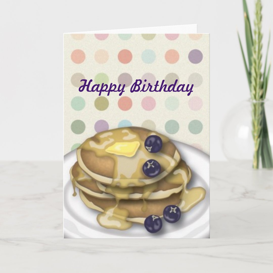 Pancakes Happy Birthday Polka Dots Card | Zazzle