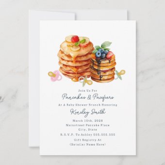 Pancakes + Pacifiers Baby Shower Breakfast Brunch Invitation | Zazzle