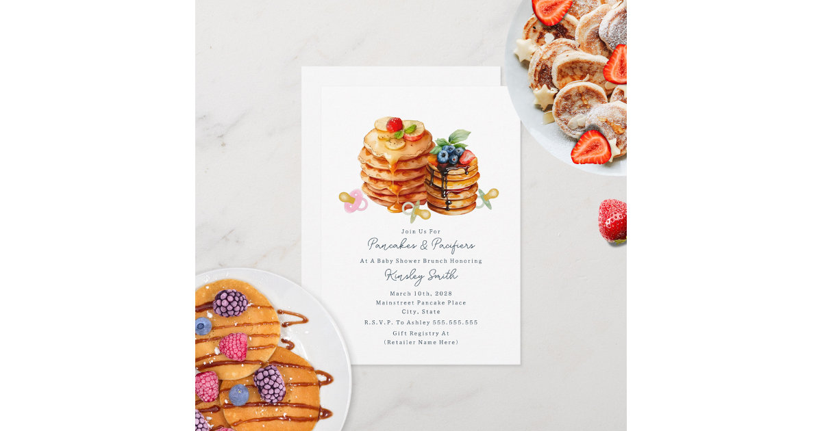 Pancakes + Pacifiers Baby Shower Breakfast Brunch Invitation | Zazzle