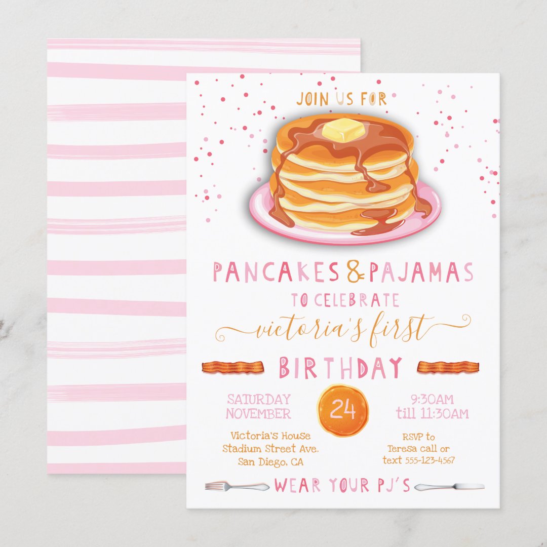 Pancakes & Pajamas Birthday Party Invitation | Zazzle