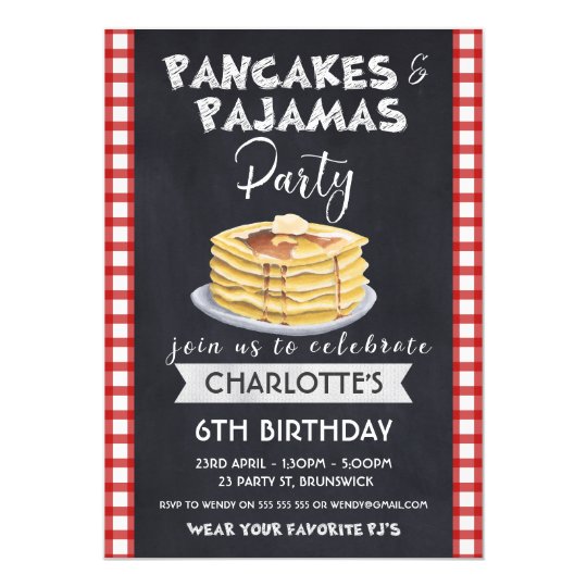 Pancakes Pajamas Birthday Party Invitation