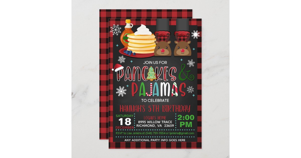 Pancakes And Pajamas Christmas Birthday Invitation B Zazzle