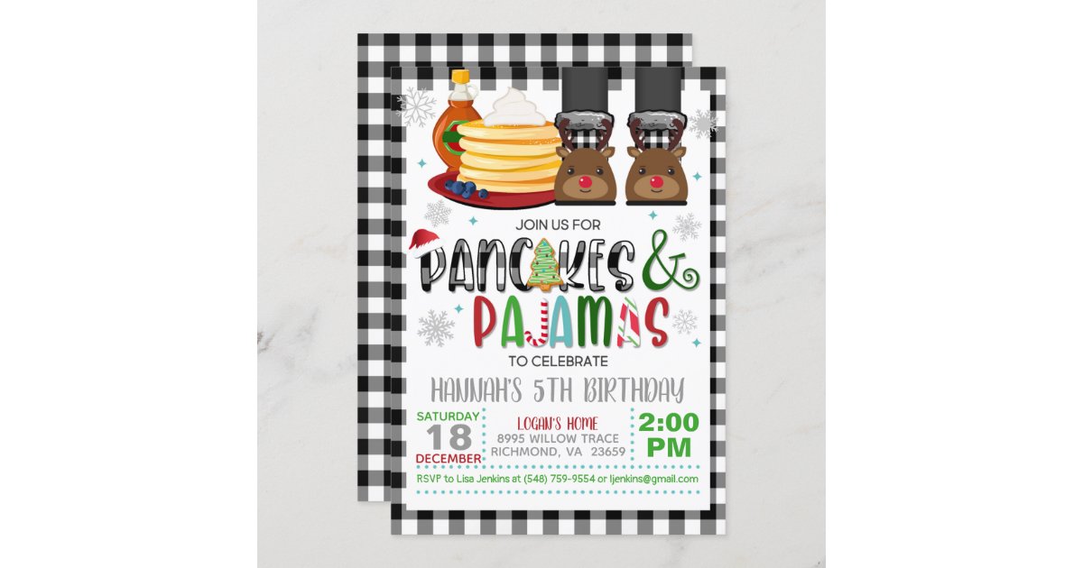 Pancakes And Pajamas Christmas Birthday Invitation G Zazzle
