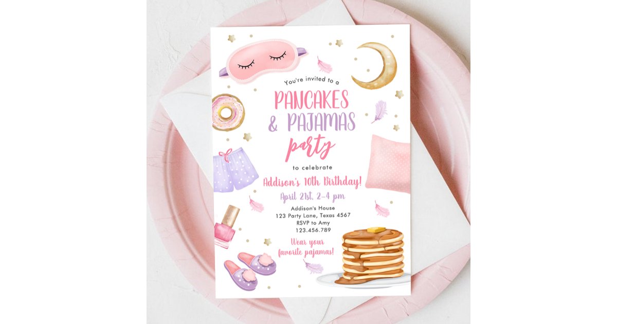 Pancakes Pajamas Sleepover Slumber Party Birthday Invitation | Zazzle