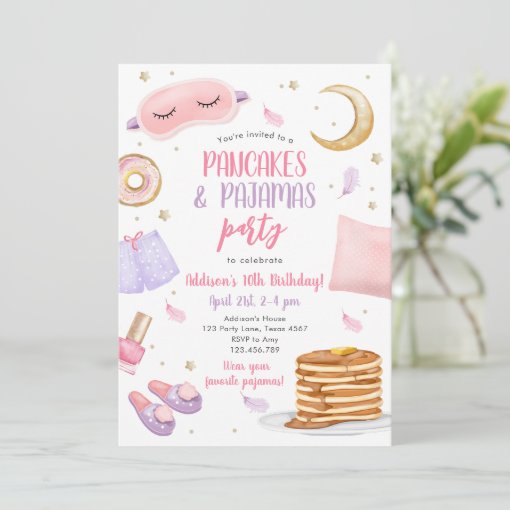 Pancakes Pajamas Sleepover Slumber Party Birthday Invitation | Zazzle