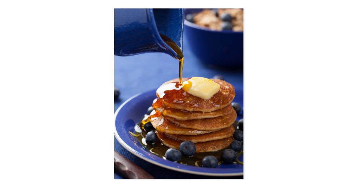 Pancakes with syrup and blueberry postcard | Zazzle.com