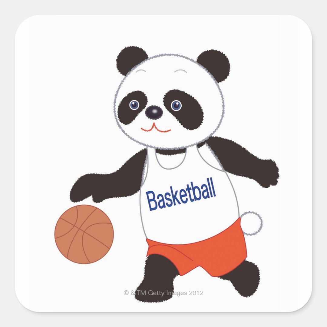 Panda Basketball Player Dribbling Square Sticker | Zazzle