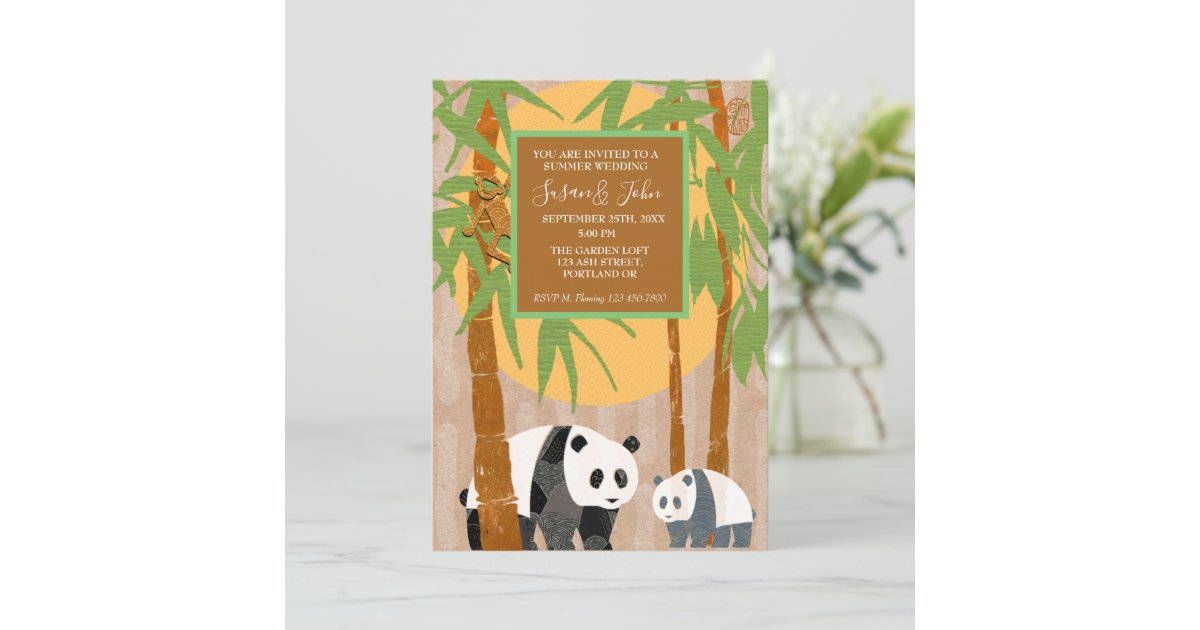 Panda Bears & Bamboo Wedding Invitation | Zazzle