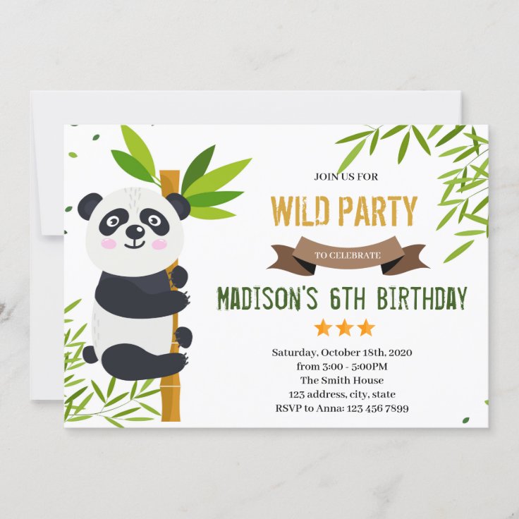 Panda birthday party theme invitation | Zazzle