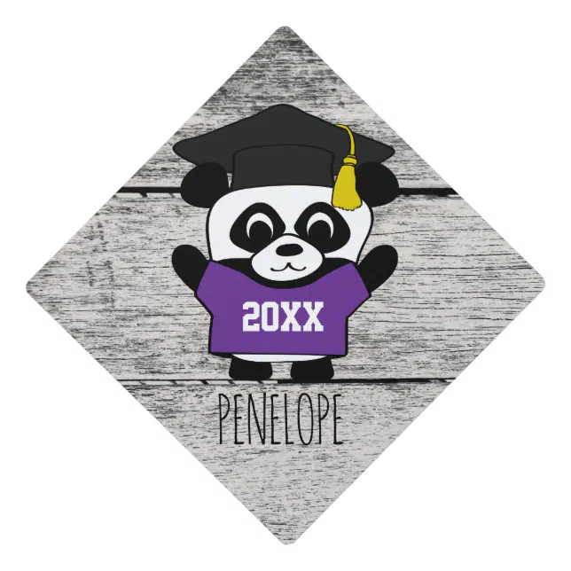 Panda Grad in Purple White Custom Year Tee Graduation Cap Topper | Zazzle