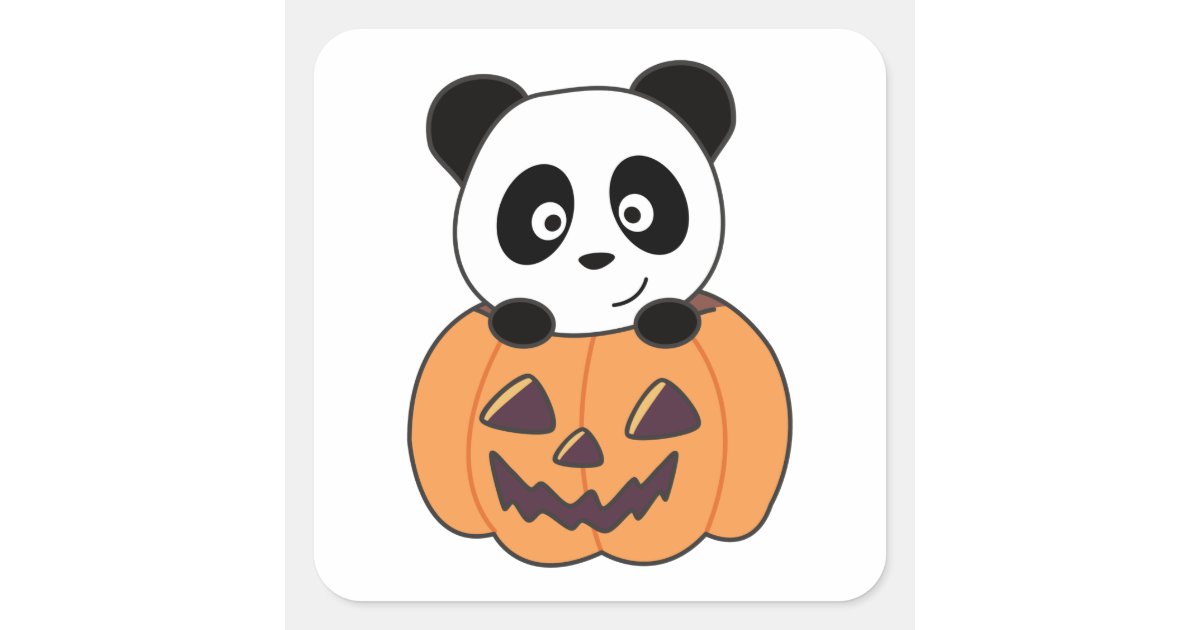 Panda In Pumpkin Sweet Pandas Happy Halloween Squa Square Sticker | Zazzle