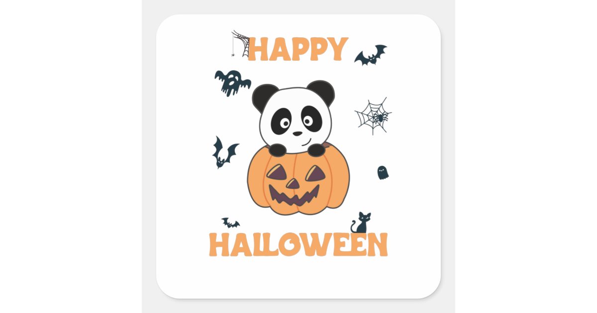 Panda In Pumpkin Sweet Pandas Happy Halloween Square Sticker | Zazzle