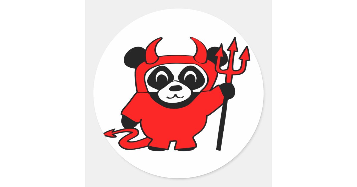 Panda in Red Devil Costume Classic Round Sticker | Zazzle