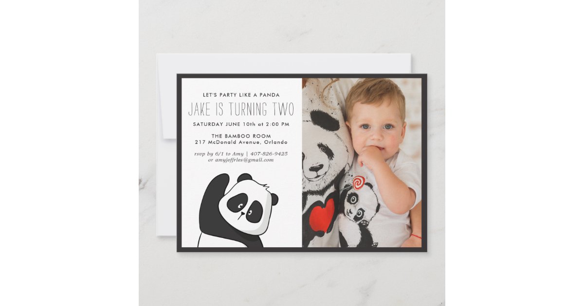 Panda Party | Monochrome & Photo Invitation | Zazzle