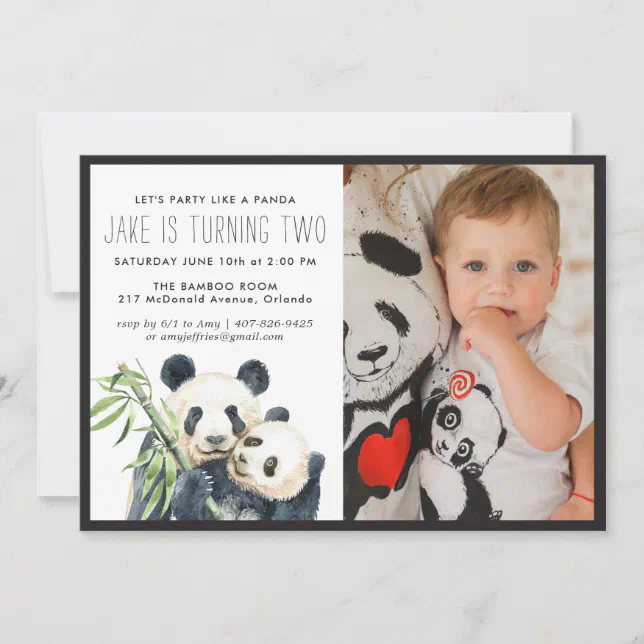 Panda Party | Monochrome & Photo Invitation | Zazzle