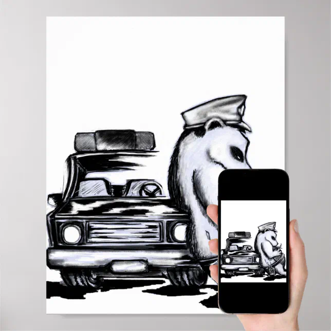 Panda patrol officer clothe police car nap poster | Zazzle