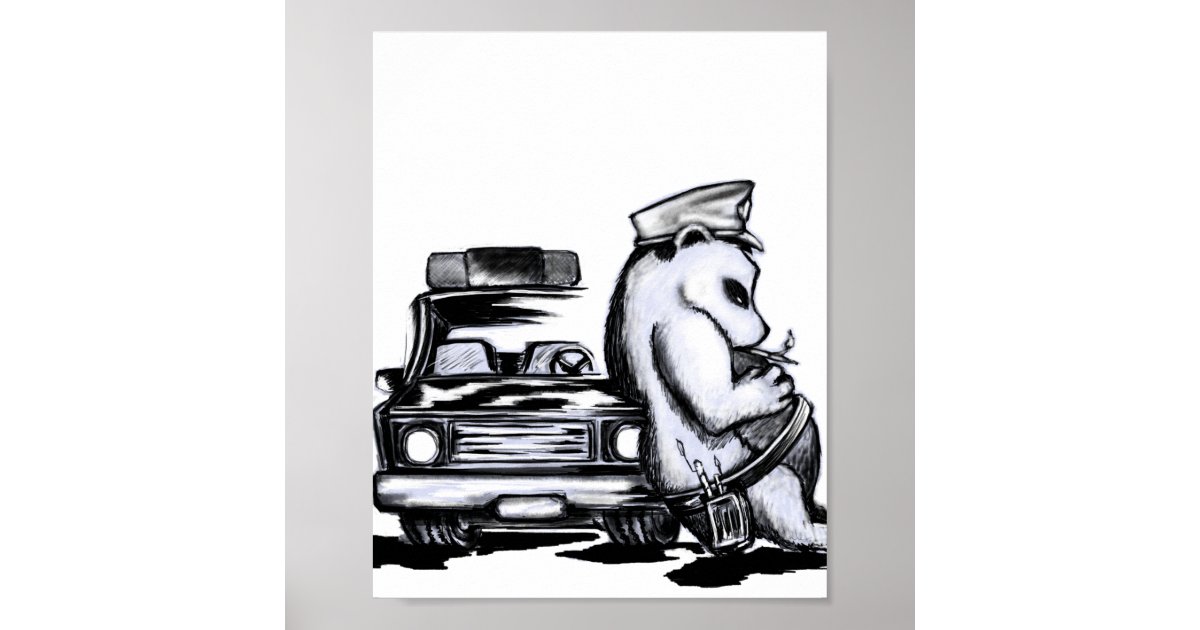 Panda patrol officer clothe police car nap poster | Zazzle