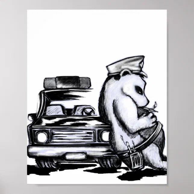Panda patrol officer clothe police car nap poster | Zazzle