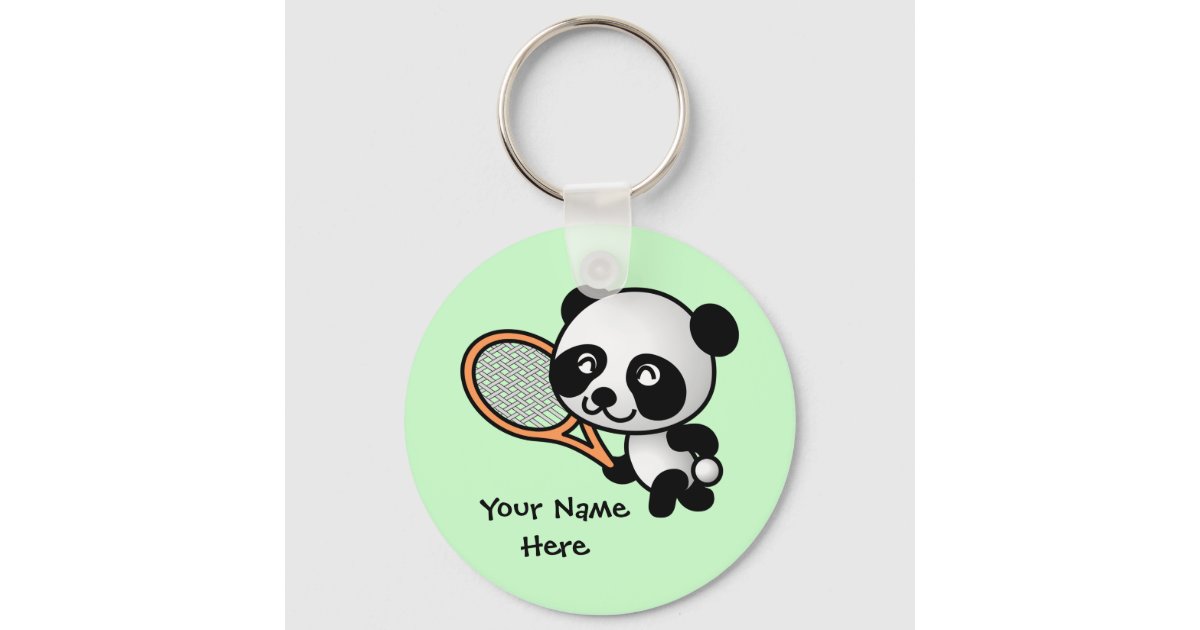 Panda Playing Tennis Customizeable Keychain | Zazzle