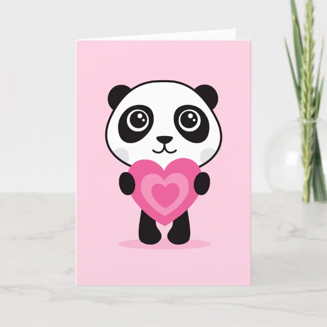 Panda with heart, Happy Valentine's day card | Zazzle