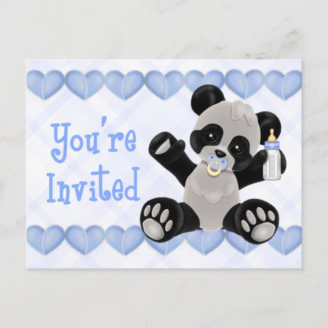 Panda with Pacifier Blue Baby Shower Invitation | Zazzle