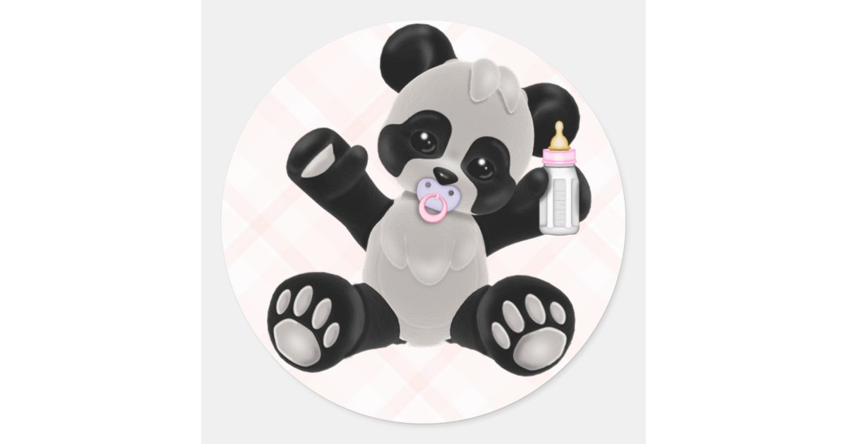 Panda with Pacifier Pink Baby Girl Classic Round Sticker | Zazzle