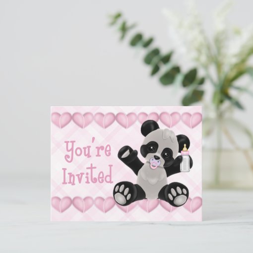 Panda with Pacifier Pink Baby Shower Invitation | Zazzle