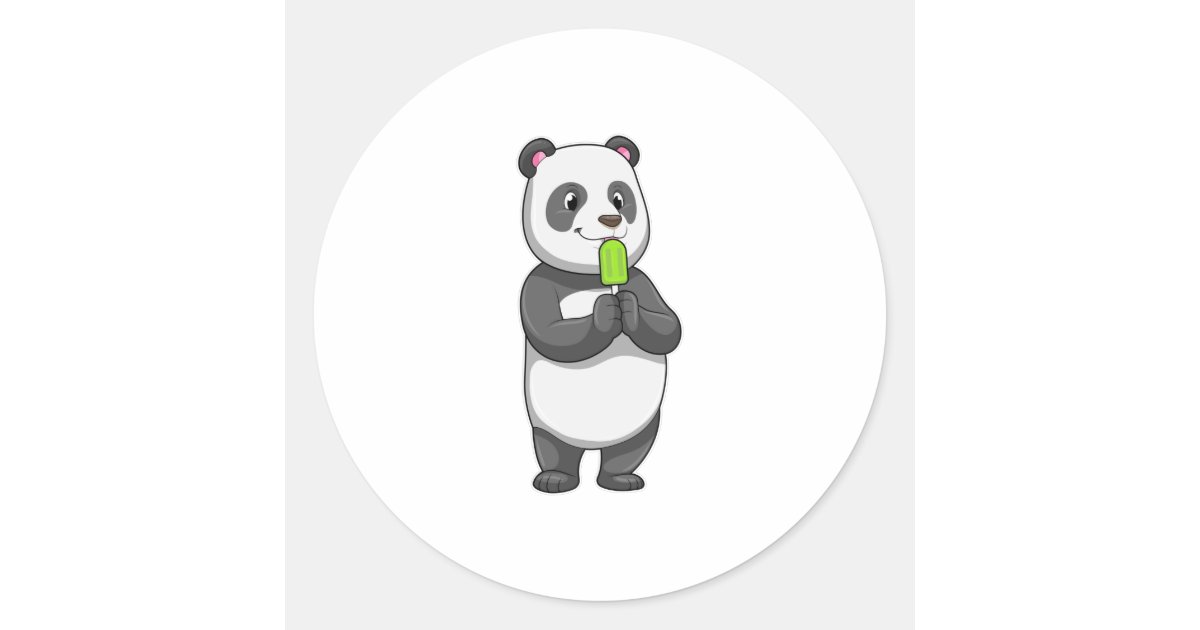 Panda with Popsicle Classic Round Sticker | Zazzle
